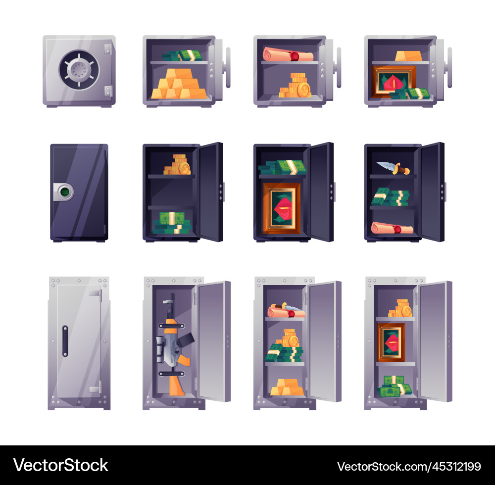 Open safe cartoon bank safely vault for money Vector Image