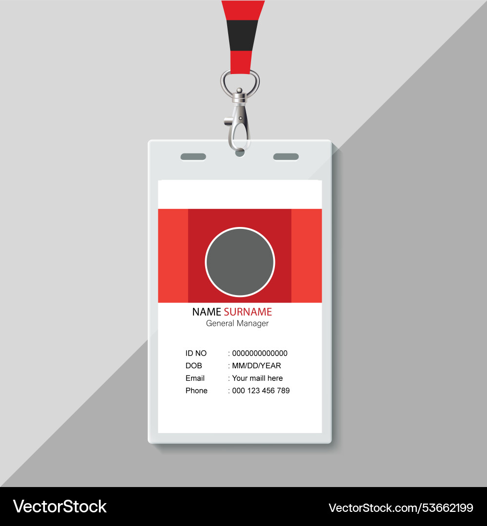 Red employee id card design template Royalty Free Vector