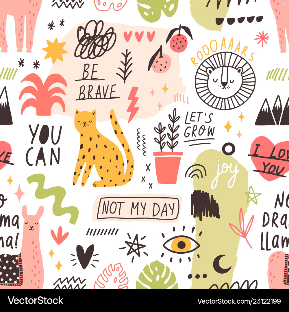 Seamless pattern with handwritten slogans Vector Image