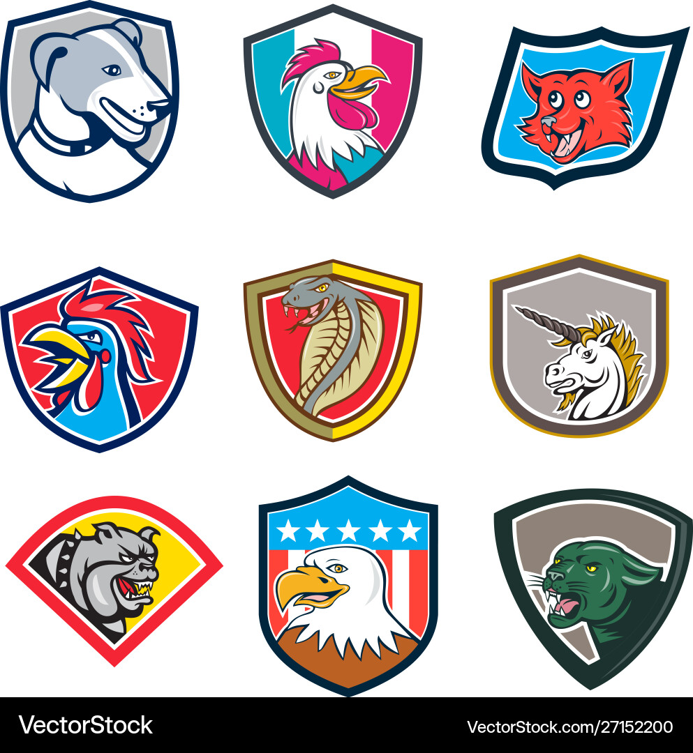 Cartoon animals head crest set Royalty Free Vector Image