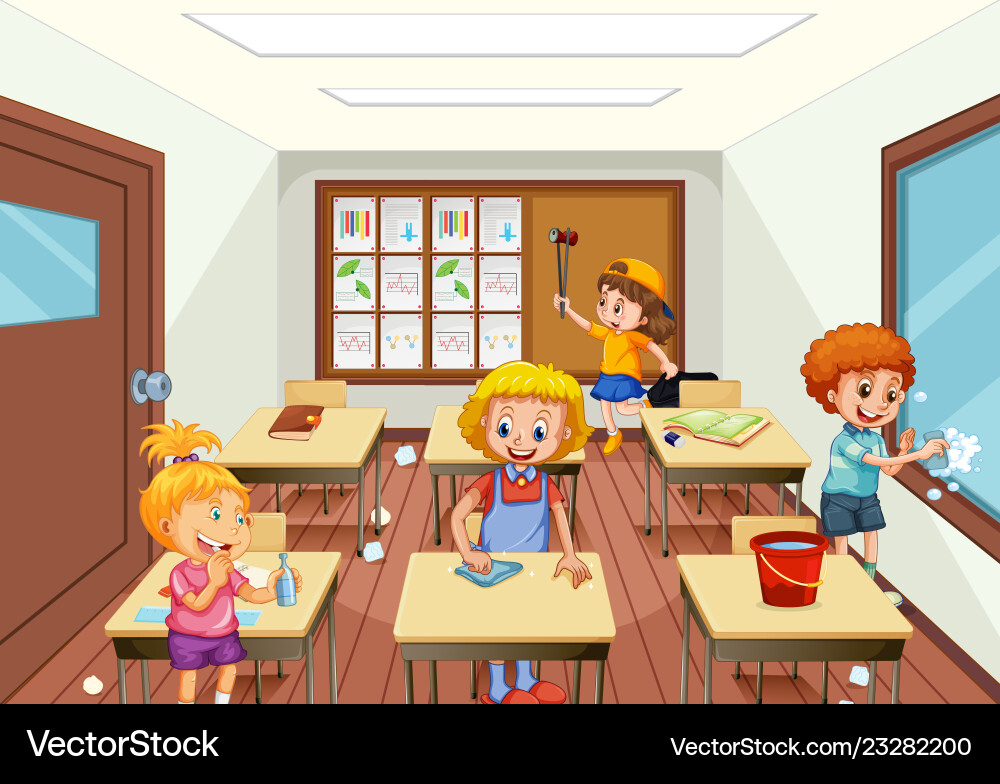 Children Cleaning Classroom Royalty Free Vector Image