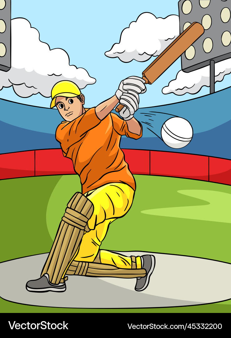 Cricket sports colored cartoon Royalty Free Vector Image