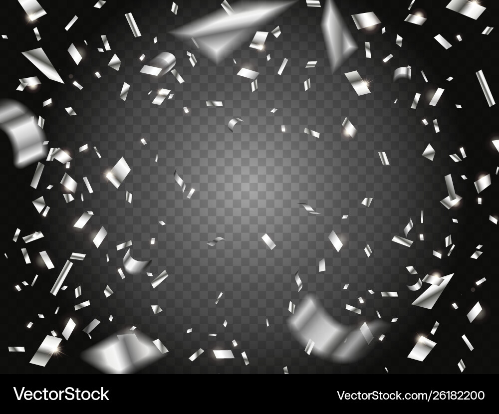 Fallende Silberkonfetti auf transparentem Hintergrund