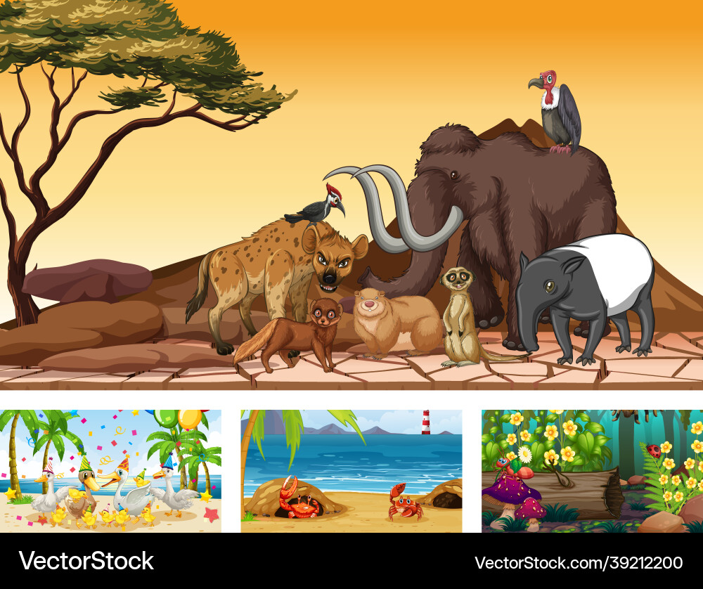 Four different nature horizontal scene Royalty Free Vector
