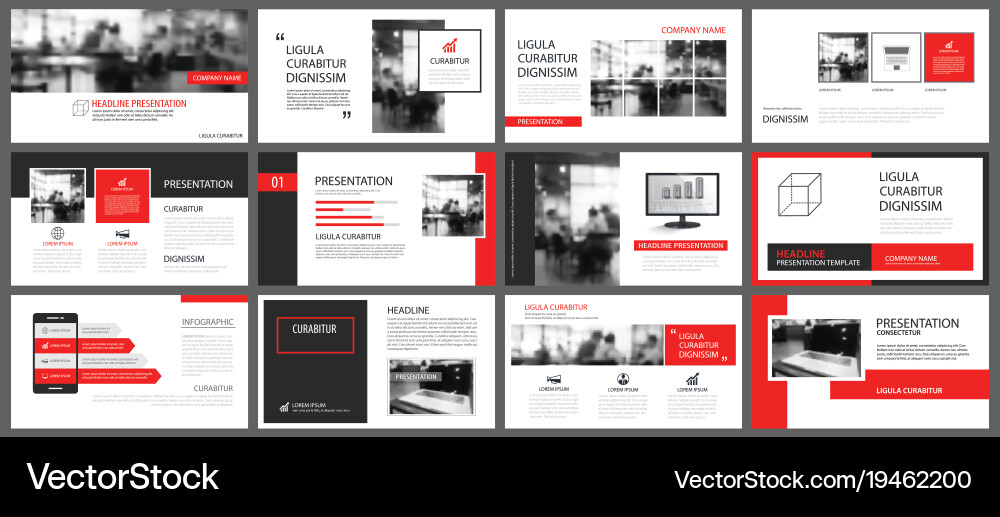 Red presentation templates and infographics Vector Image