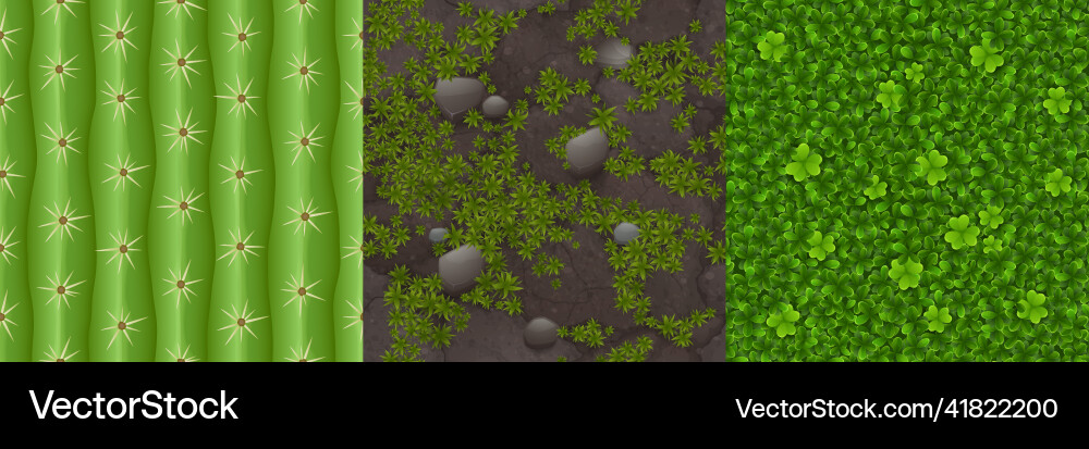 Textures of ground with grass clover and cactus Vector Image
