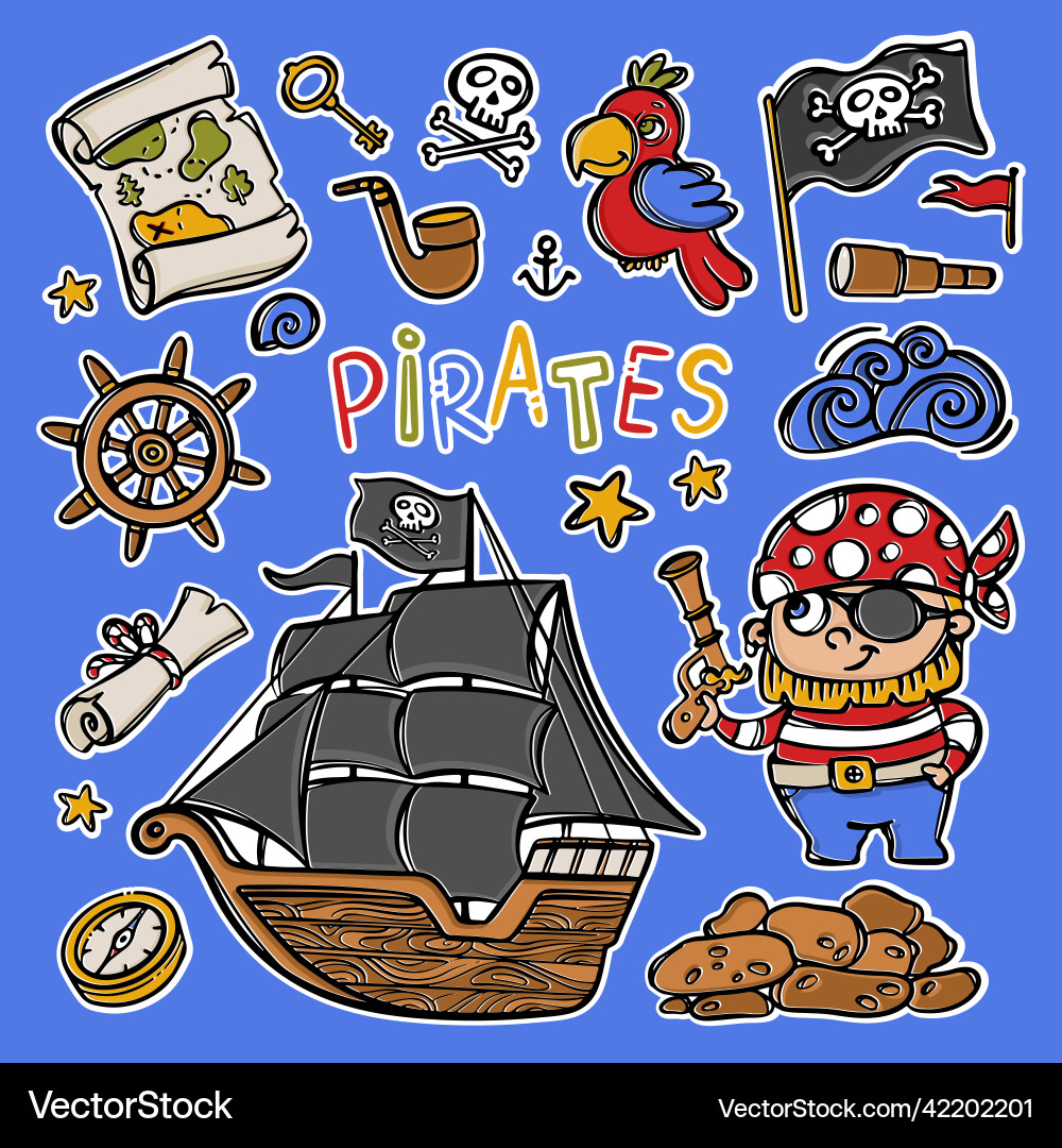 Black sails pirate cartoon clipart Royalty Free Vector Image