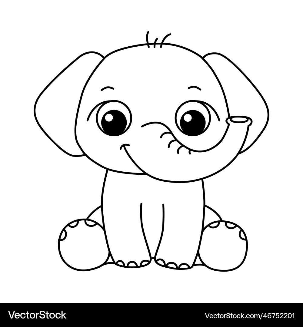 Cute Cartoon Elephant Coloring Page Royalty Free Vector