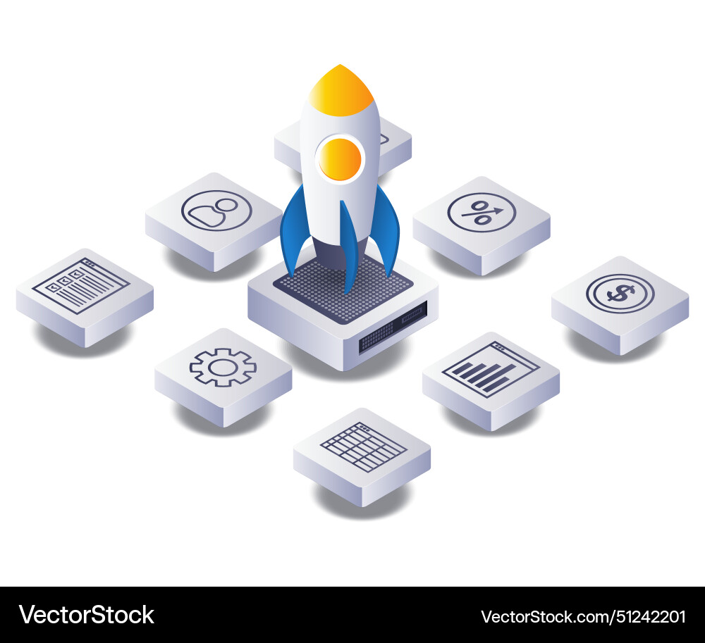 Erp startup business network technology isometric Vector Image