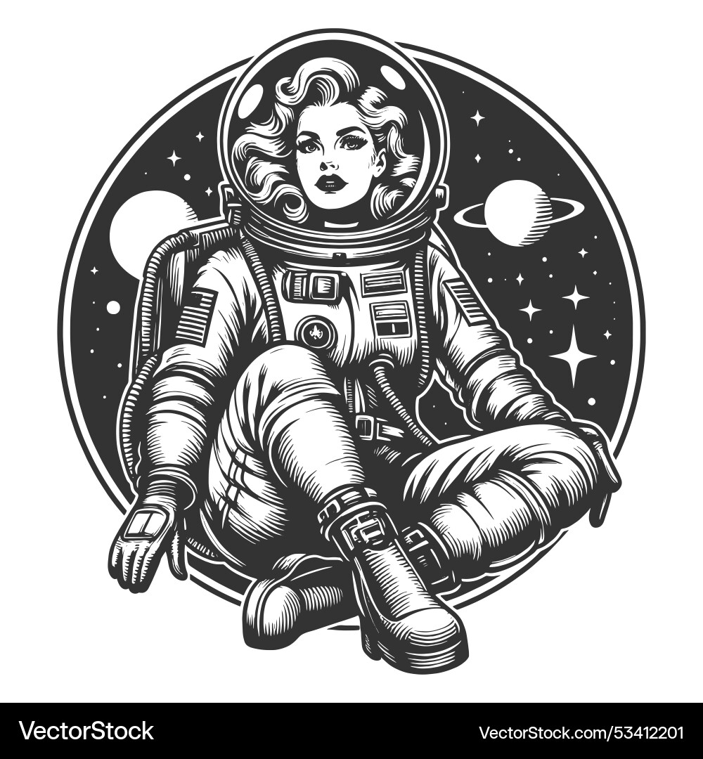 Female astronaut in space Royalty Free Vector Image