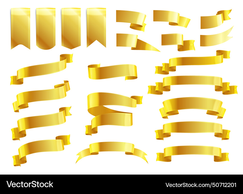 Golden ribbons realistic set Royalty Free Vector Image