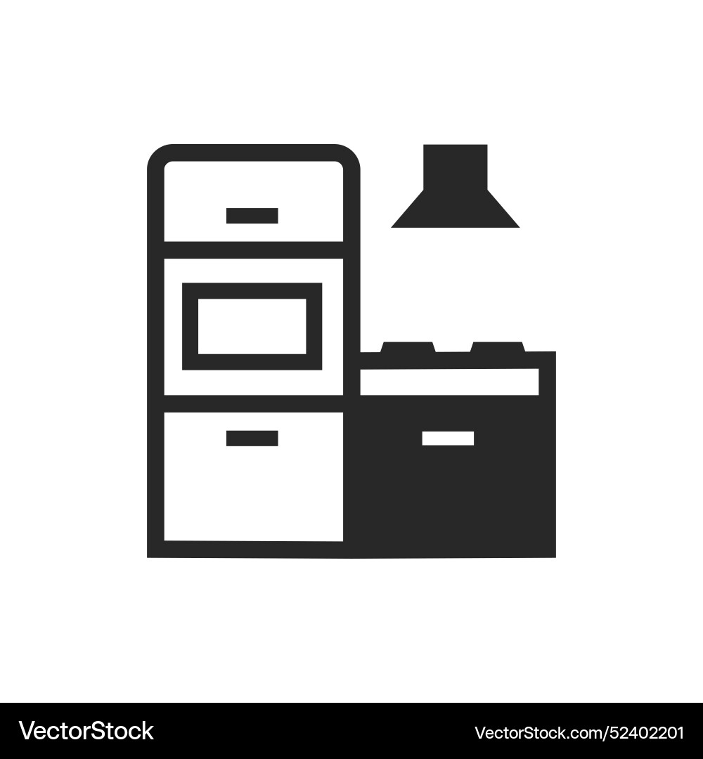 Kitchen setup icon with cabinets stove and range Vector Image