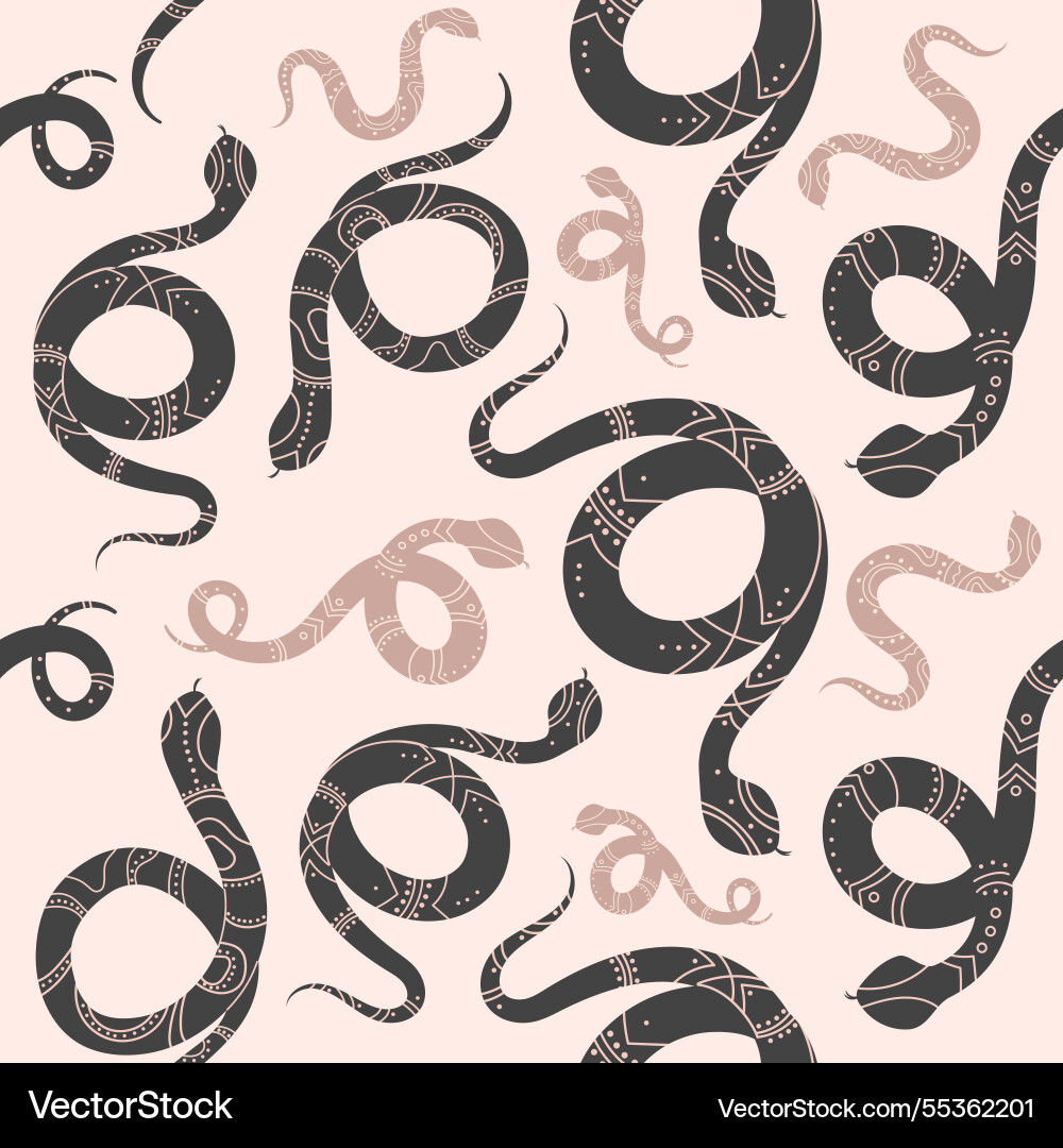 Seamless boho snake pattern with tribal Royalty Free Vector