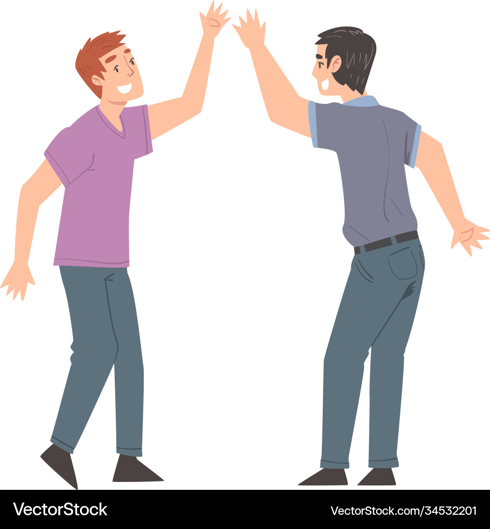 Smiling men giving high five cheerful friends Vector Image