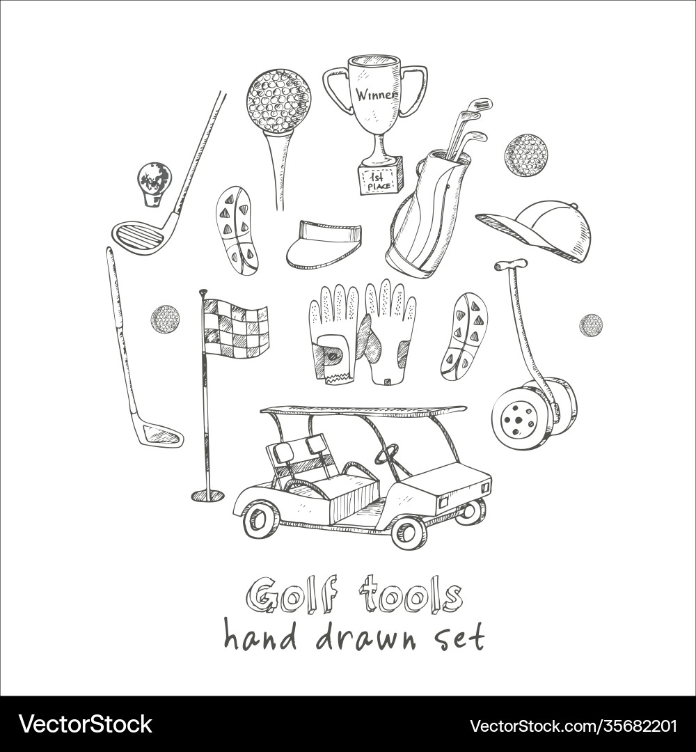 Vintage Golf Tools Set Royalty Free Vector Image