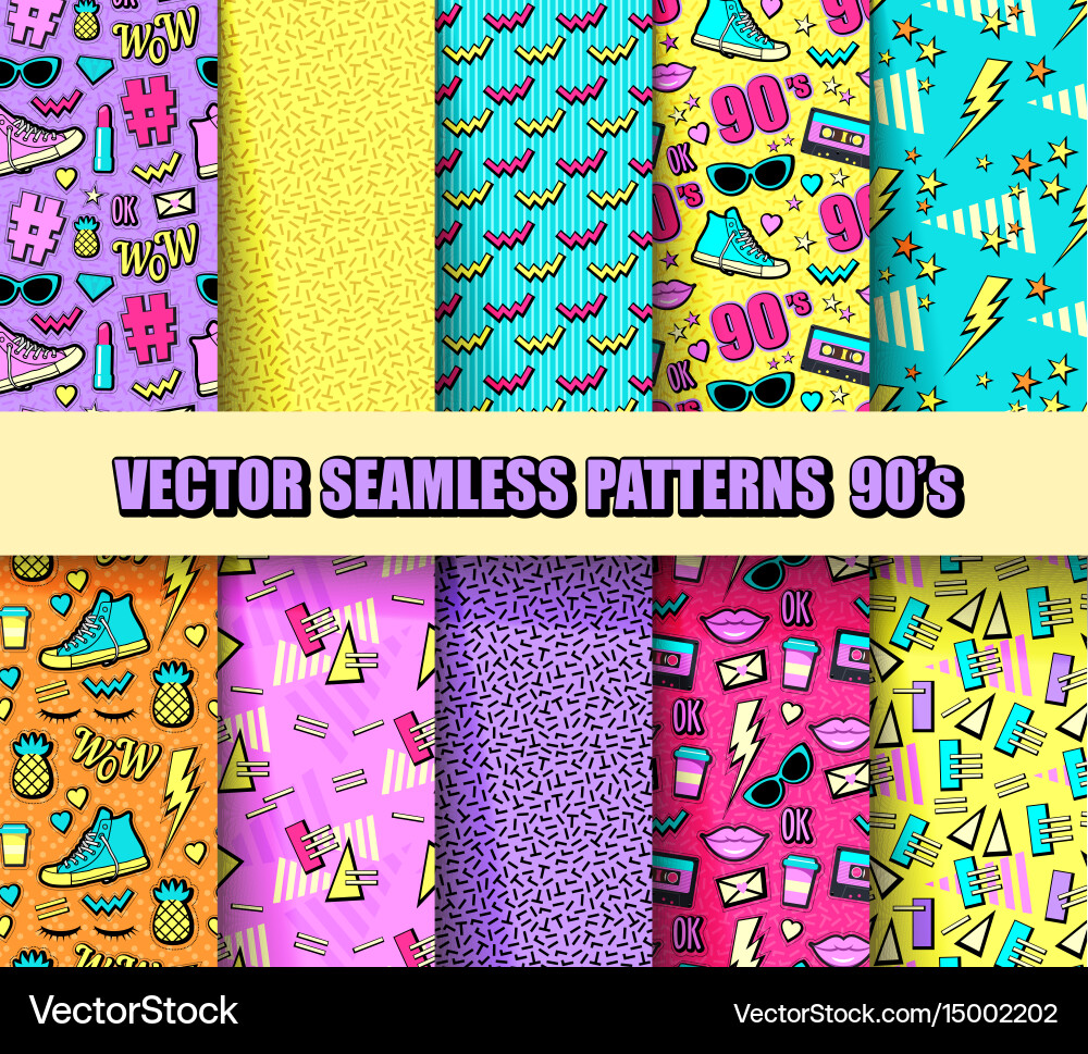 80s & 90s Memphis Style Patterns Royalty Free Vector