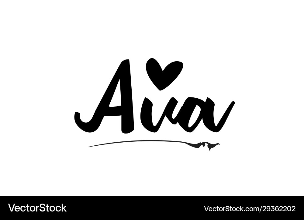 Ava name text word with love heart hand written Vector Image