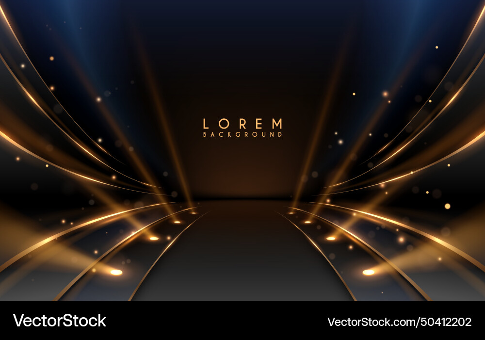 Black and gold lines background with light rays Vector Image