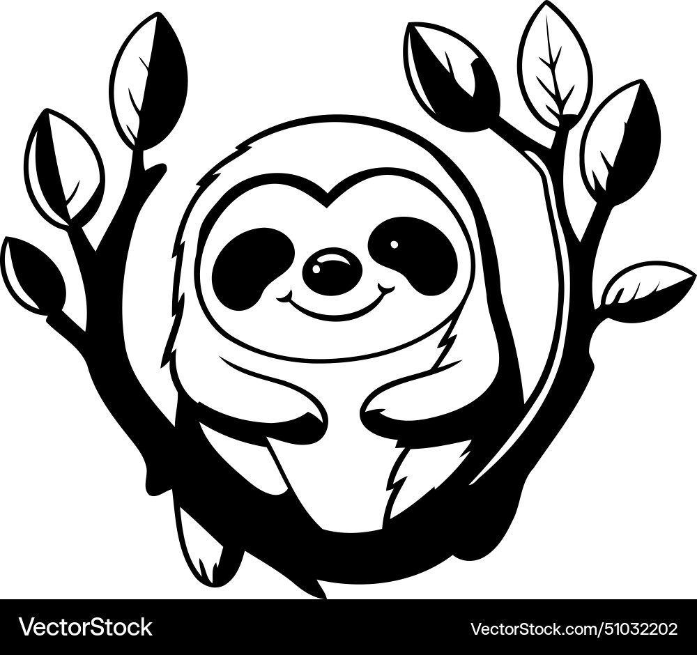 Cute cartoon sloth sitting on a tree branch Vector Image
