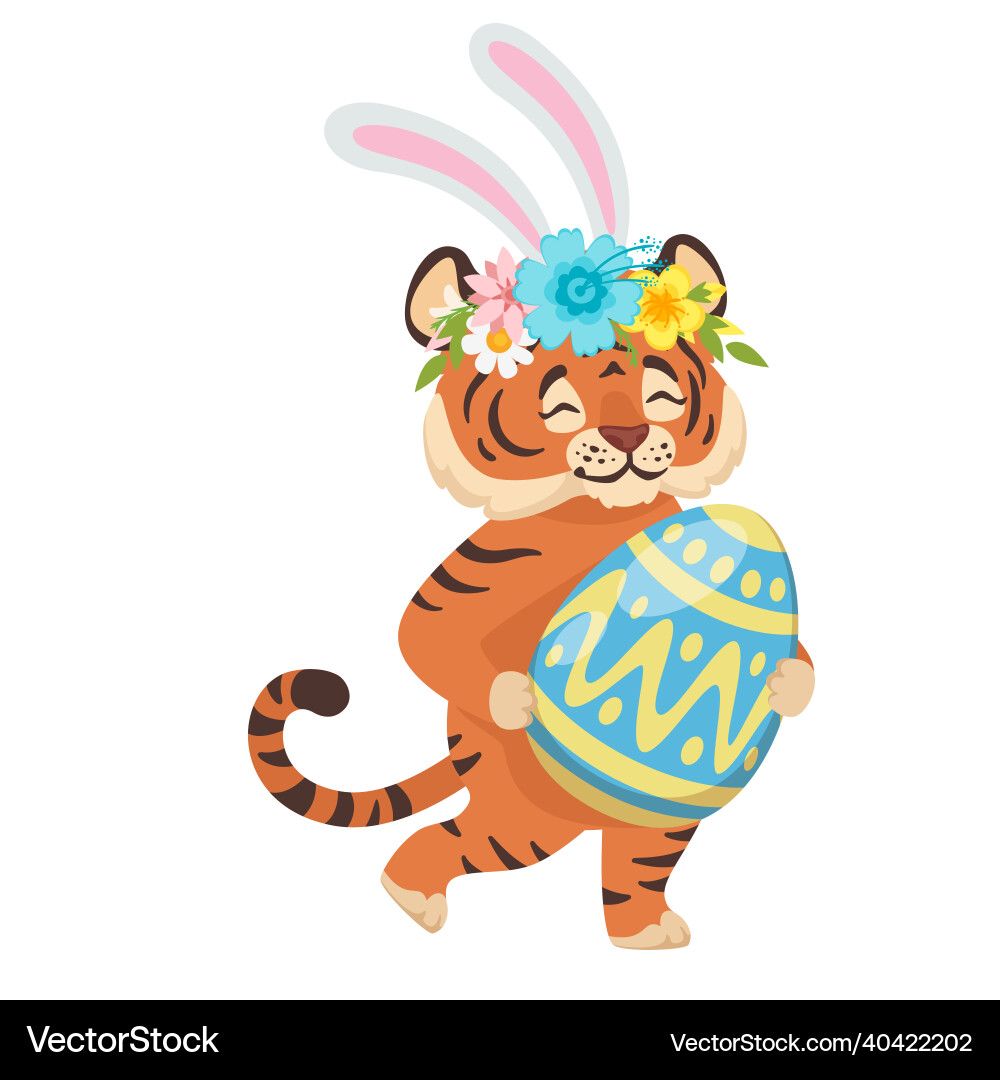 Cute easter tiger with bunny ears Royalty Free Vector Image