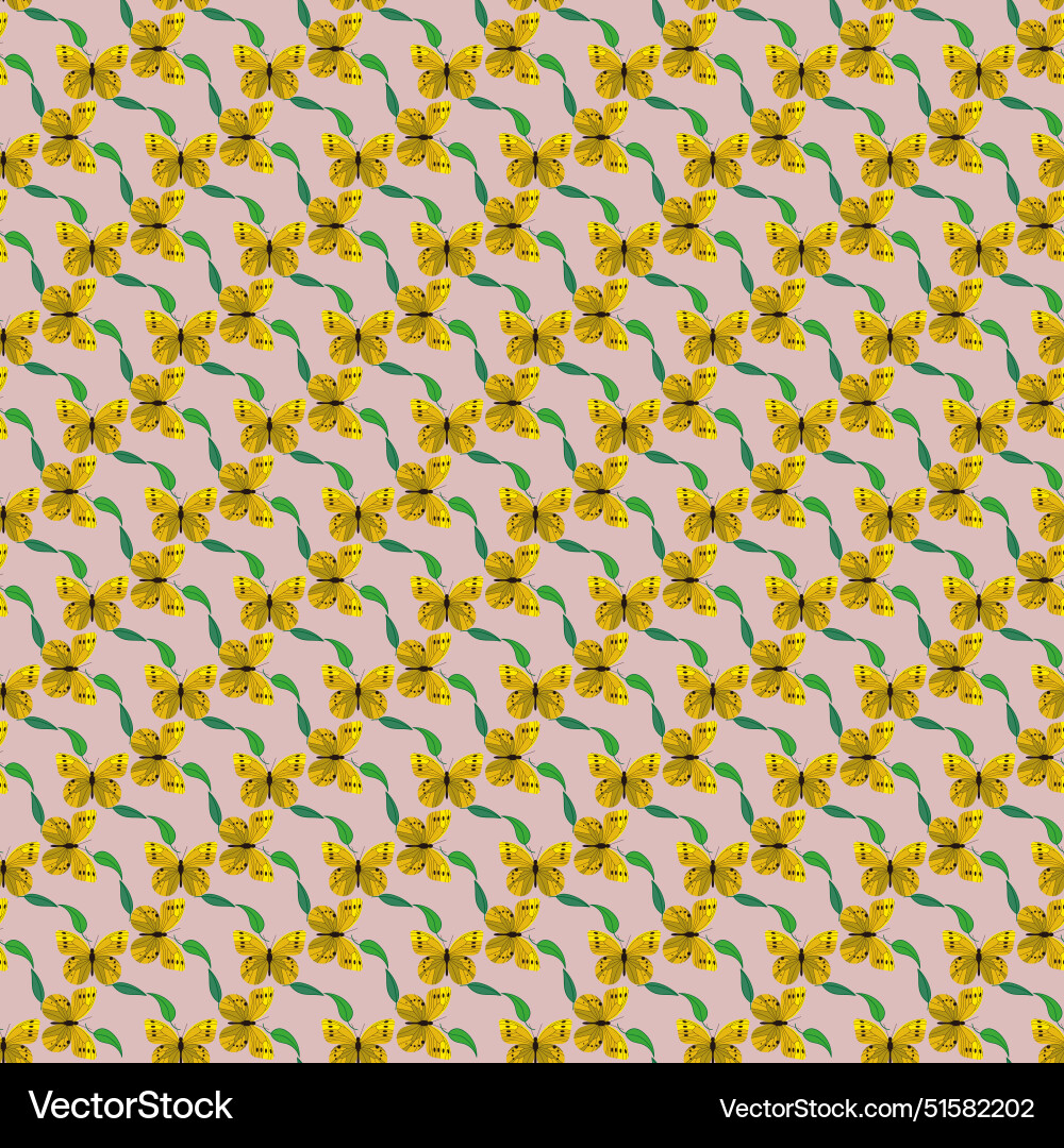 Flat butterflies pattern with leaf Royalty Free Vector Image