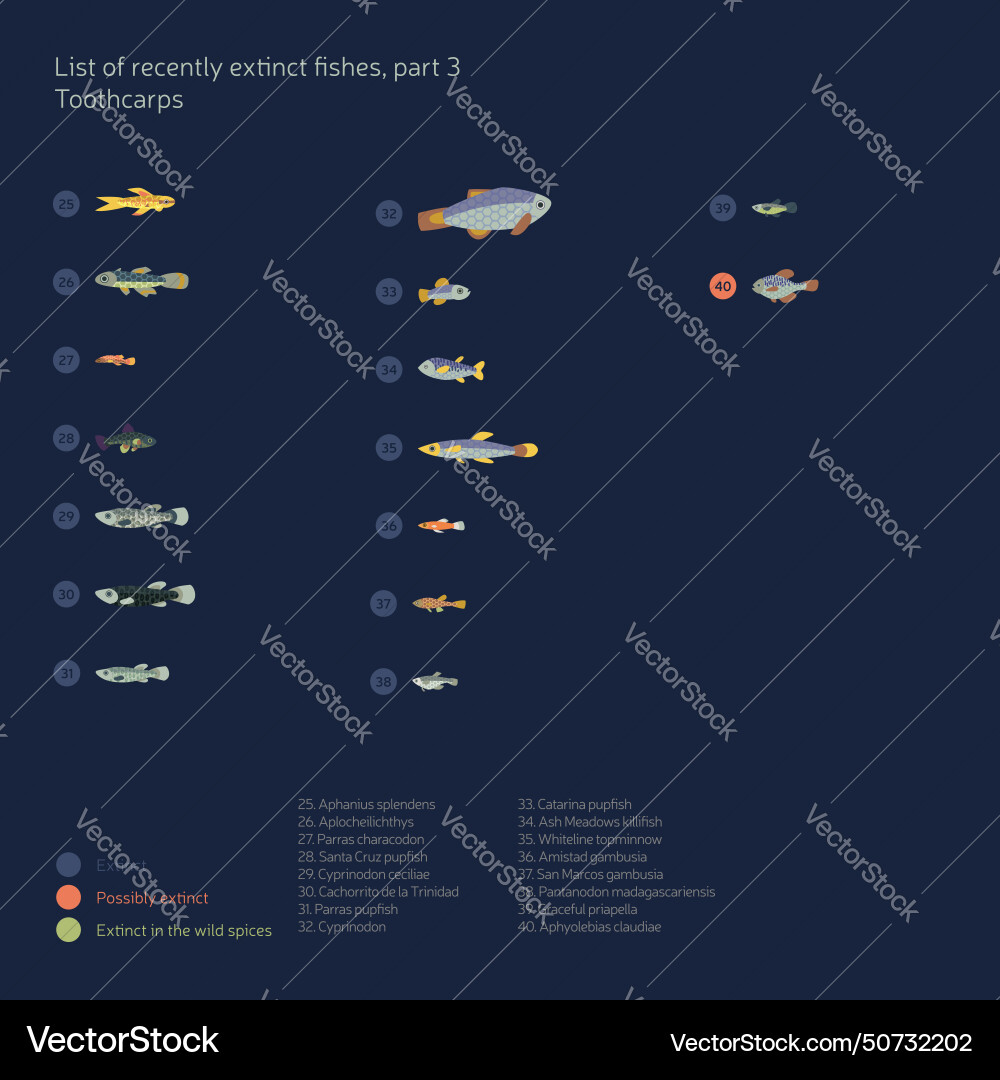 List of recently extinct fishes Royalty Free Vector Image