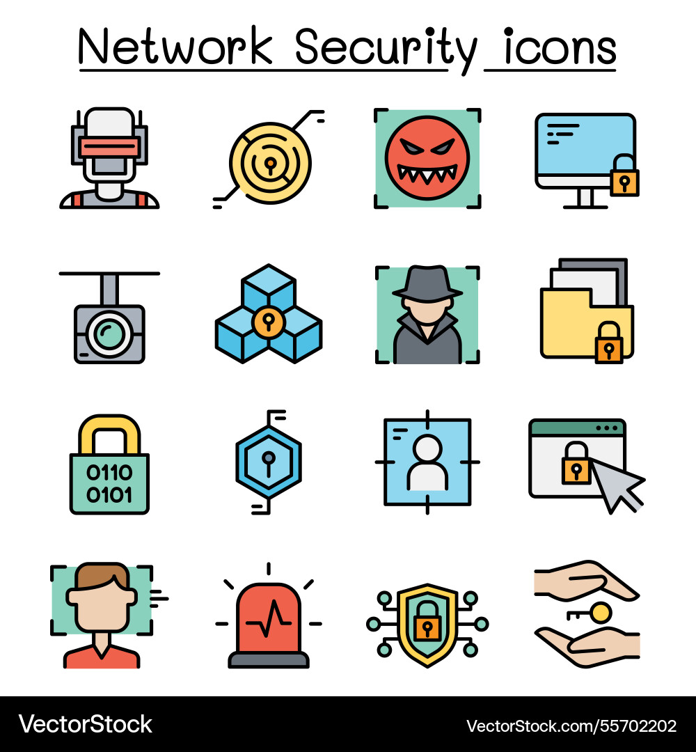 Network security internet firewall icon set in Vector Image