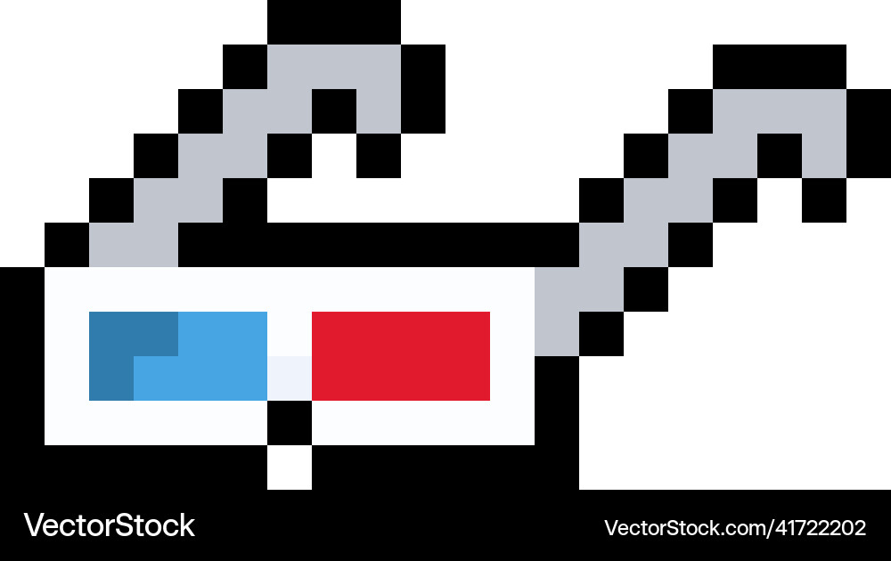 Pixel 8 bit classic 3d glasses - isolated Vector Image