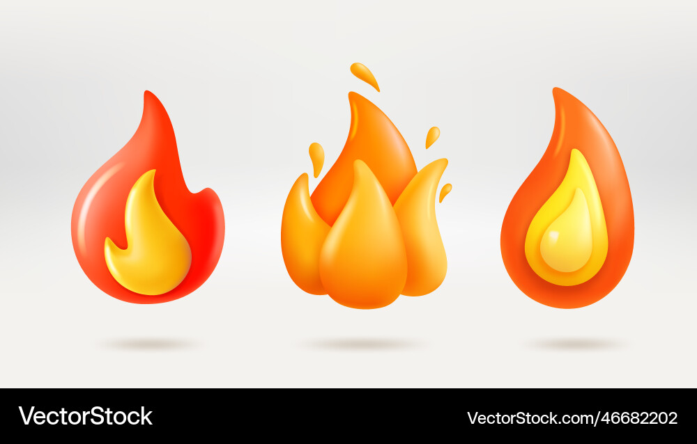 Red flames collection 3d icons isolated on white Vector Image