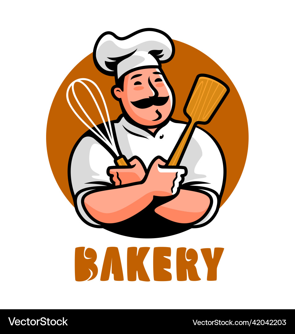 Bakery logo funny chef baker cartoon character Vector Image