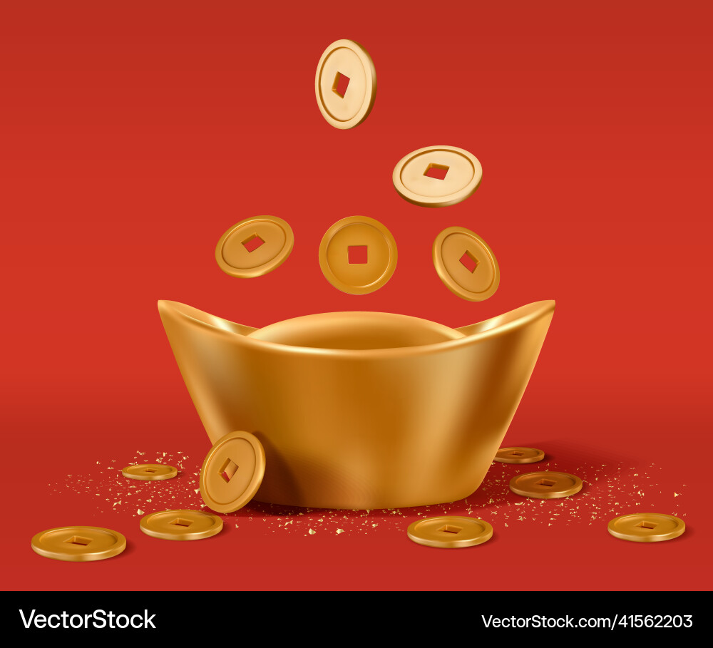Chinese gold sycee and coin Royalty Free Vector Image