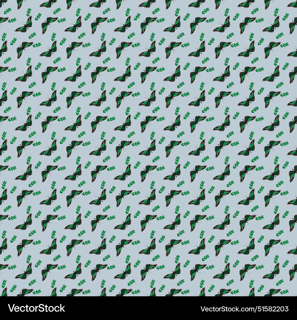 Flat butterflies pattern with leaf Royalty Free Vector Image