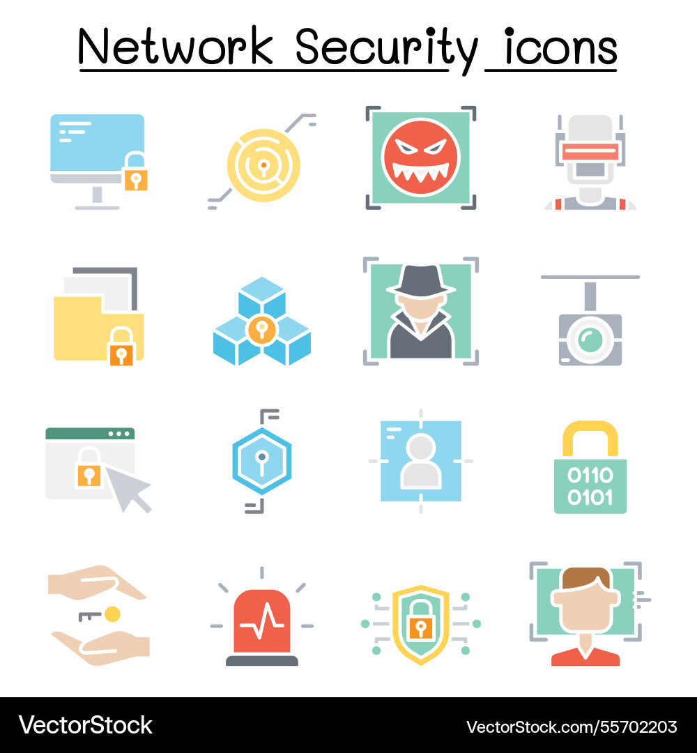 Network security internet firewall icon set Vector Image