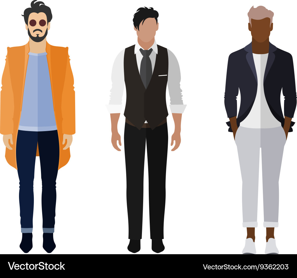 Three men flat style icon people figures Vector Image