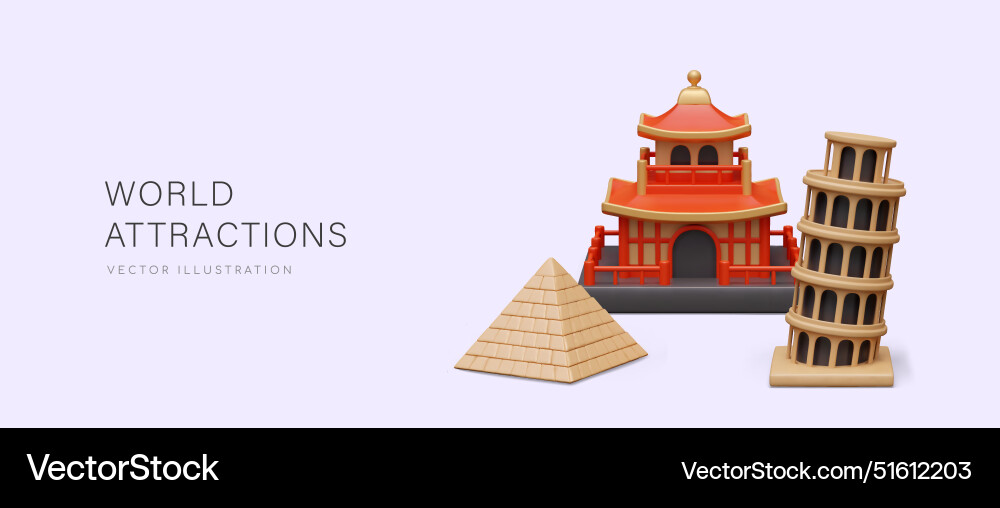 World attractions horizontal concept with famous Vector Image