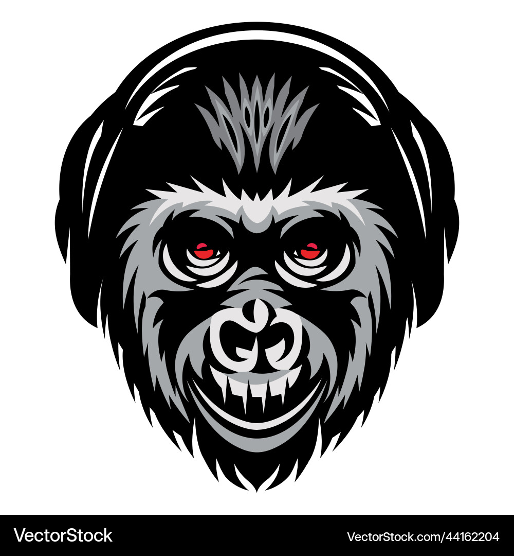 Monkey head template with headphones smile Vector Image