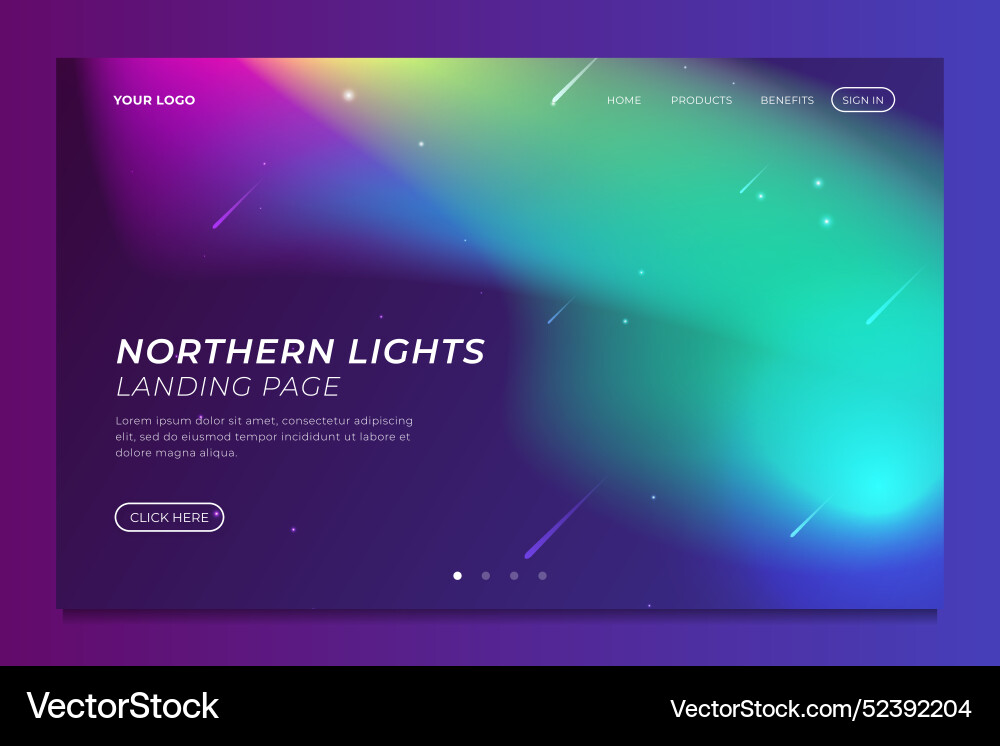 Northern lights landing page template Royalty Free Vector