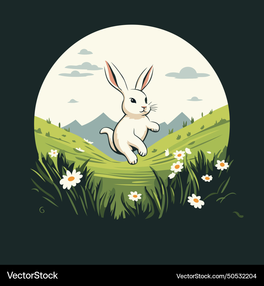 Rabbit in the meadow with daisies Royalty Free Vector Image