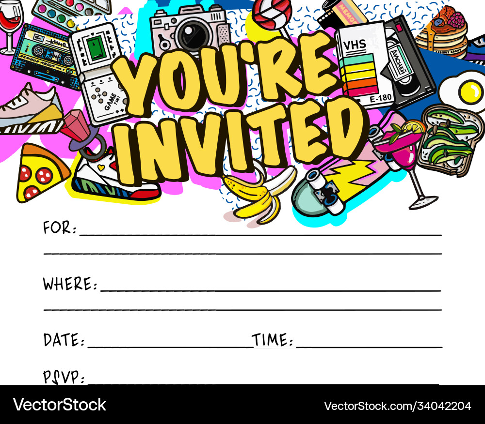 Retro 80s 90s party invitations - hip hop Vector Image
