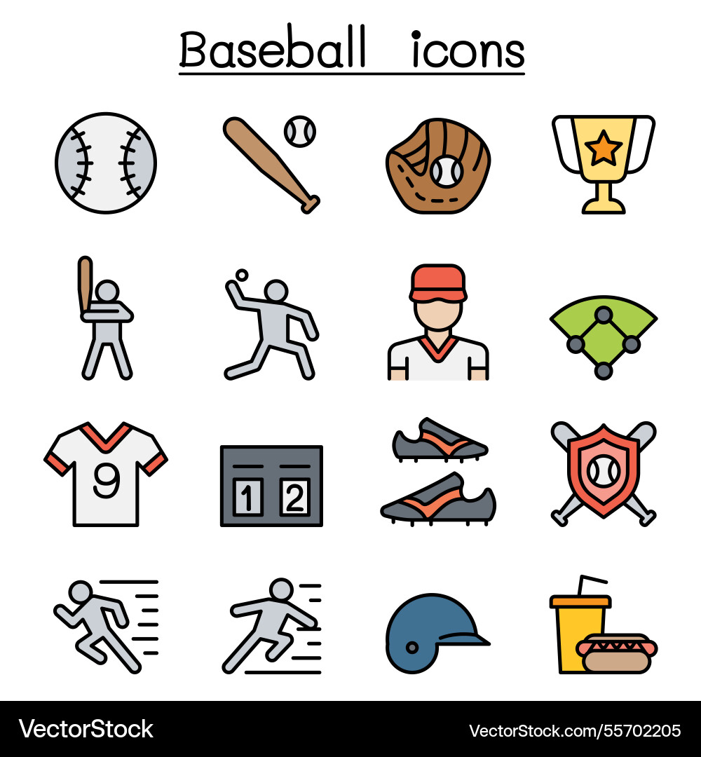 Baseball & Softball Icon Set Royalty Free Vector Image