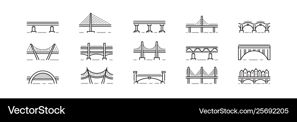 Bridge line art icon set isolated Royalty Free Vector Image