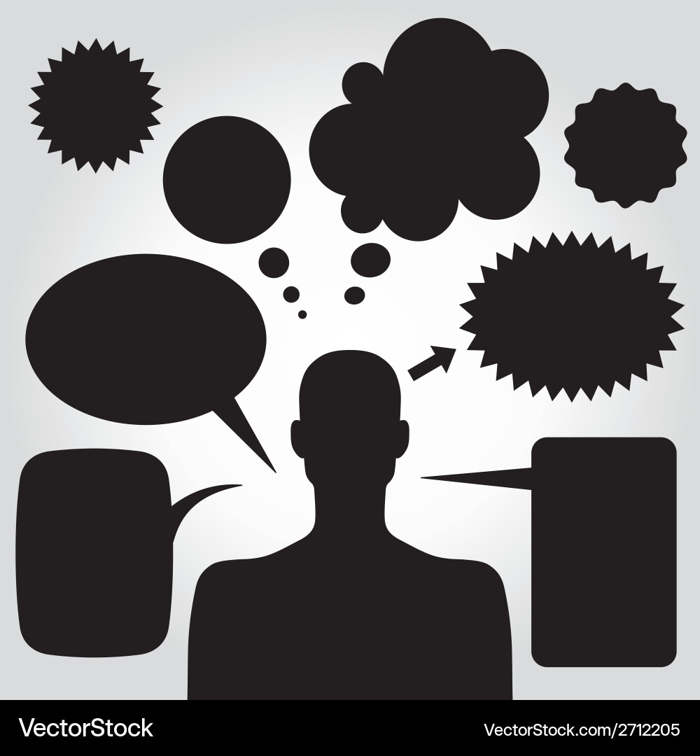 Clipart of man with speech bubbles Royalty Free Vector Image