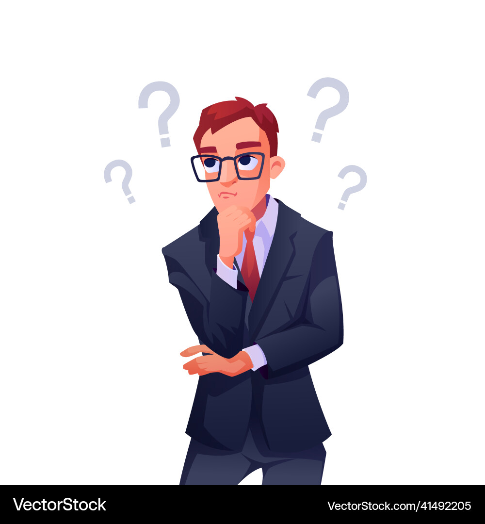 Confused and thoughtful businessman character Vector Image