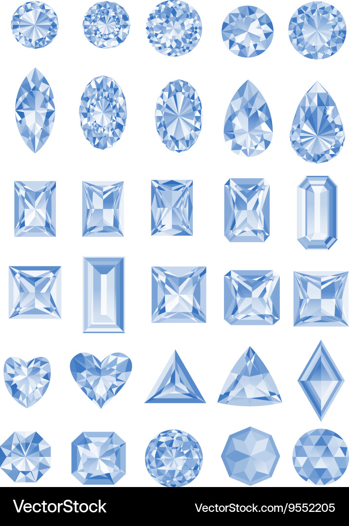 Set of realistic diamonds with different cuts Vector Image