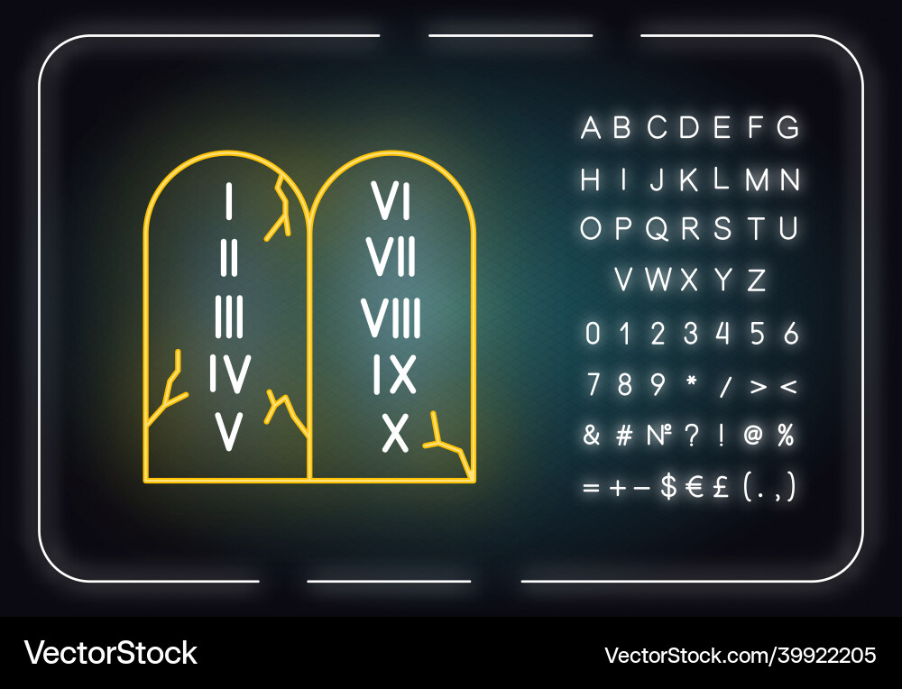 Zehn Gebote Bibelgeschichte Neon Licht Ikone Vektorbild