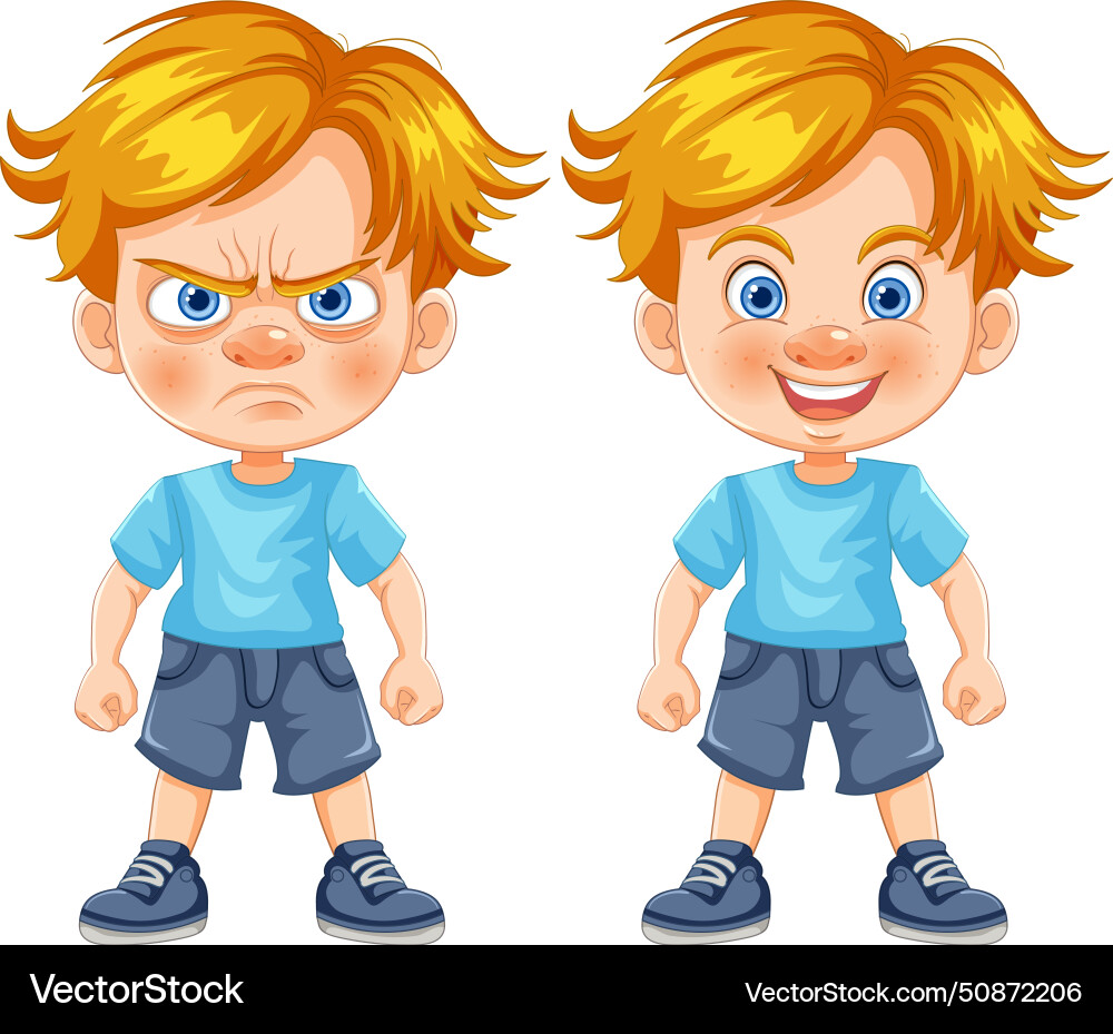 Boy showing different emotions Royalty Free Vector Image