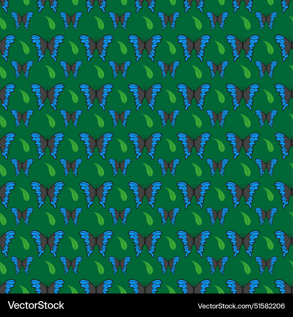 Flat butterflies pattern with leaf Royalty Free Vector Image