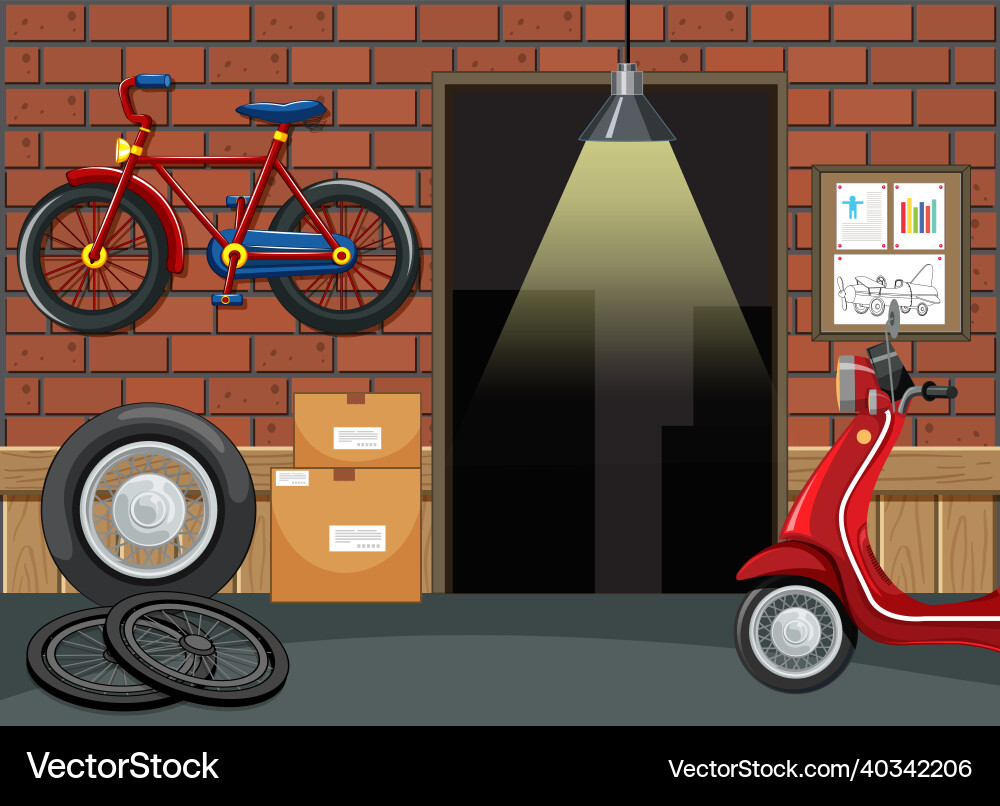Garage interior with motorcycle and bicycle Vector Image