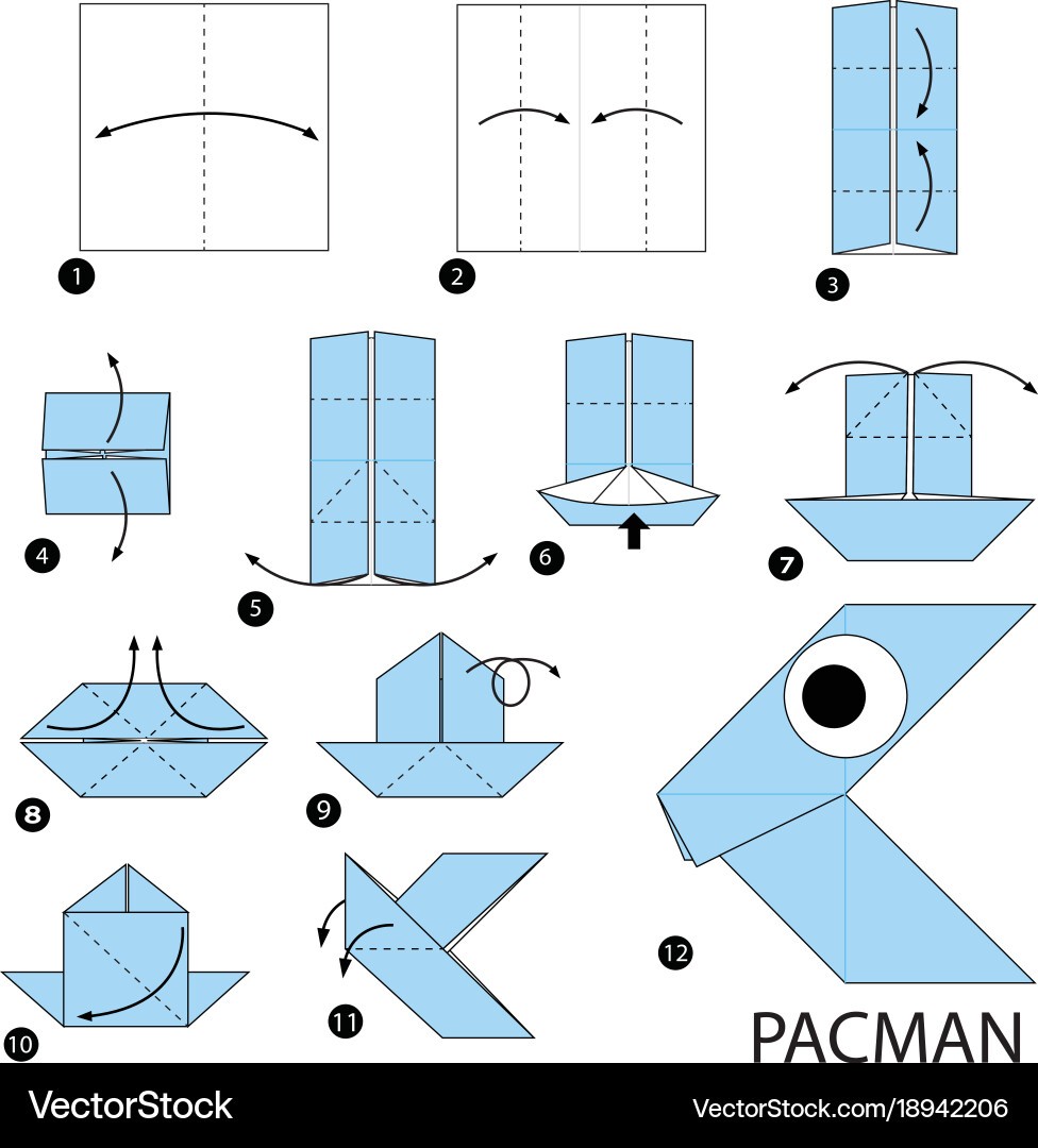 Step instructions how to make origami a pacman Vector Image