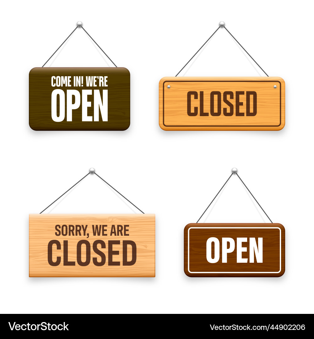 Wooden open or closed hanging signboards made Vector Image